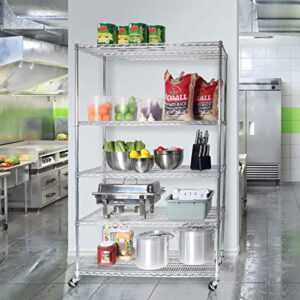 Seville Classics Ultradurable Commercial Grade Nsf Certified Steel Wire Wheels Organizer for Garage, Warehouse, Office, Restaurant, Classroom, Kitchen, 5-Tier Shelving, 48" W x 24" D