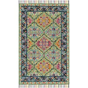 SAFAVIEH Aspen Collection Accent Rug - 4' x 6', Light Green & Black, Handmade Boho Braided Tassel Wool, Ideal for High Traffic Areas in Entryway, Living Room, Bedroom (APN114Y)