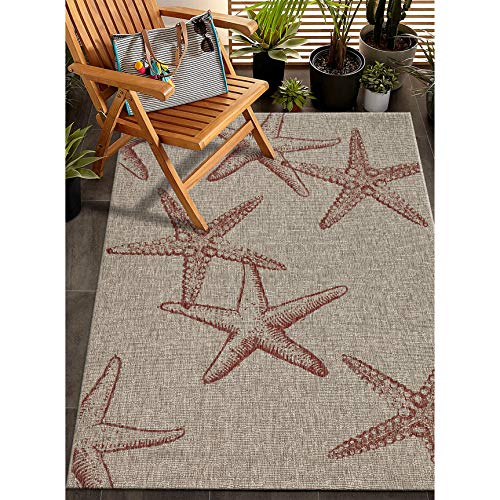 LR Home Captiva Sunset Cay Indoor/Outdoor Area Rug, 5' x 7', Coral/Beige