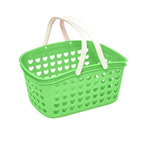 Plastic Storage Basket with Handles - Small Bin Organizer Shower Caddy Tote for Bathroom, Kitchen, Playroom, Garden by Valenoks (Soft-Green)