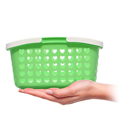 Plastic Storage Basket with Handles - Small Bin Organizer Shower Caddy Tote for Bathroom, Kitchen, Playroom, Garden by Valenoks (Soft-Green)