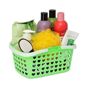 Plastic Storage Basket with Handles - Small Bin Organizer Shower Caddy Tote for Bathroom, Kitchen, Playroom, Garden by Valenoks (Soft-Green)