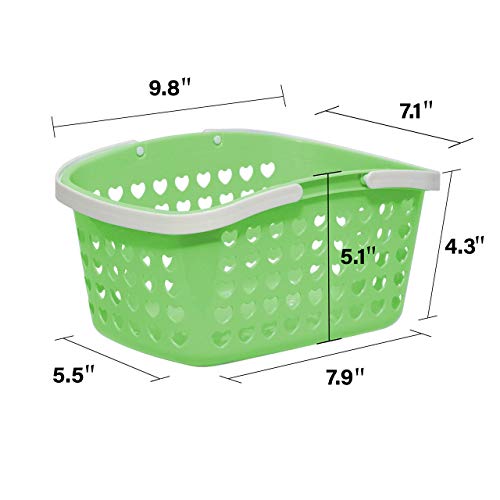 Plastic Storage Basket with Handles - Small Bin Organizer Shower Caddy Tote for Bathroom, Kitchen, Playroom, Garden by Valenoks (Soft-Green)