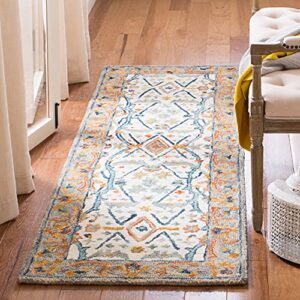 safavieh aspen collection 2'3" x 9' ivory/blue apn308a handmade boho wool runner rug