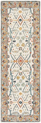 SAFAVIEH Aspen Collection 2'3" x 9' Ivory/Blue APN308A Handmade Boho Wool Runner Rug