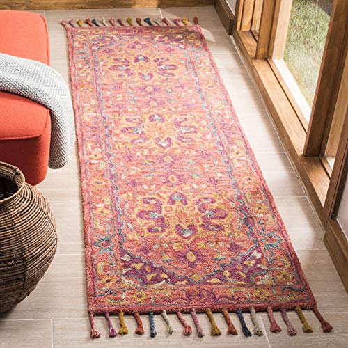 SAFAVIEH Aspen Collection Runner Rug - 2'3" x 11', Pink & Violet, Handmade Boho Braided Tassel Wool, Ideal for High Traffic Areas in Living Room, Bedroom (APN226A)