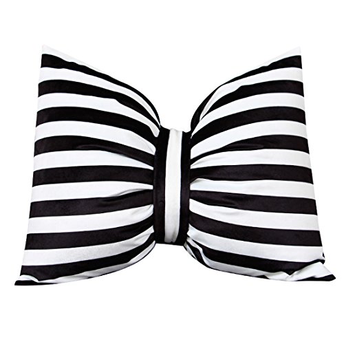 Ewindy Lovely Stripe Bow Home Decorative Throw Pillow Washable Chair Sofa Waist Cushion Pillow Head Neck Pillow (Black and White Stripes, M)