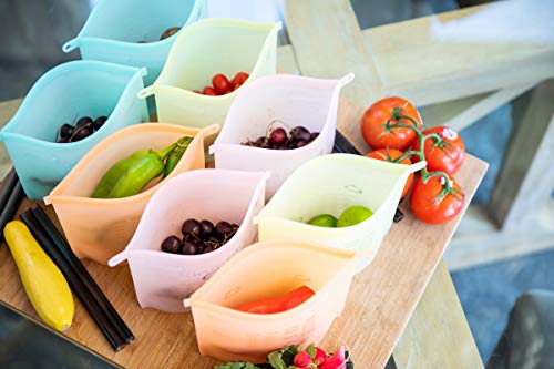 Reusable Silicone Food-Storage Cooking Bags - Airtight Zip Seal Colored Containers Keep Food Hot or Cold - Baby Food Prep or Sous Vide - (2L 4M bags)…