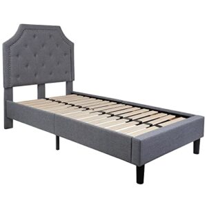 Flash Furniture Brighton Twin Size Tufted Upholstered Platform Bed in Light Gray Fabric