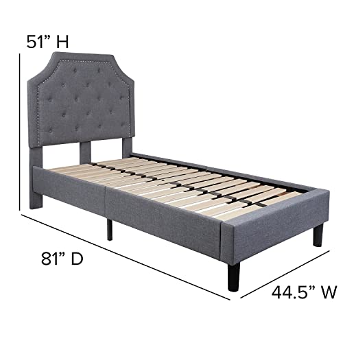 Flash Furniture Brighton Twin Size Tufted Upholstered Platform Bed in Light Gray Fabric