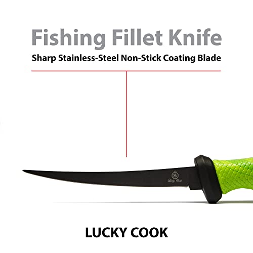 Lucky Cook Sharp Curved Fish Fillet Knife 6.5 inch, Flexible Thin and Sturdy Knife with Ergonomic Handle