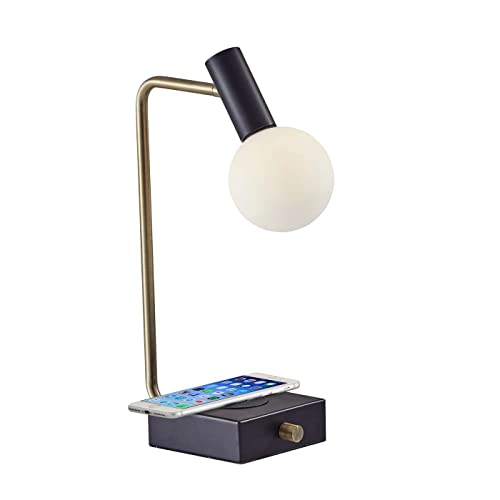 Adesso 3214-01 Windsor LED Desk Lamp Wireless Charging, 7W LED, 5W QI, USB Port, Indoor Lighting Lamps,Black