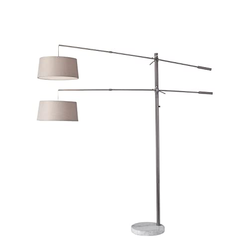 Adesso 5275-22 Manhattan Two-Arm Arc Lamp, 78-102 in., 2 x 150W Incandescent/ 13W CFL, Brushed Steel, 1 Floor Lamp