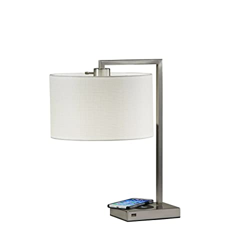 Adesso 4123-22 Austin Table Lamp Wireless Charging, 7W LED, 5W QI, USB Port, Indoor Lighting Lamps, Brushed Steel