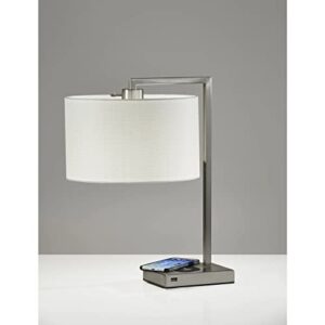 Adesso 4123-22 Austin Table Lamp Wireless Charging, 7W LED, 5W QI, USB Port, Indoor Lighting Lamps, Brushed Steel