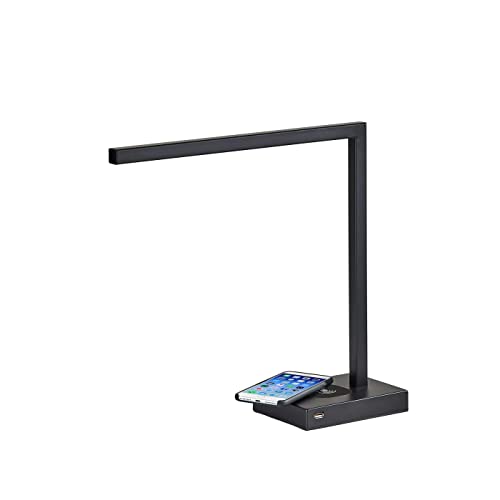 Adesso 4220-01 Aidan LED Desk Lamp Wireless Charging, 7W LED, 5W QI, USB Port, Indoor Lighting Lamps , Black