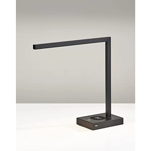 Adesso 4220-01 Aidan LED Desk Lamp Wireless Charging, 7W LED, 5W QI, USB Port, Indoor Lighting Lamps , Black