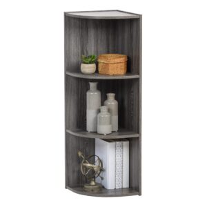 iris usa bookshelf for small spaces 3-tier corner curved shelf organizer, grey