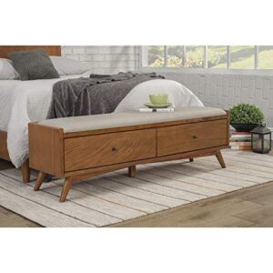 alpine furniture flynn mid century bench, 59" w x 15" d x 18.5" h, acorn