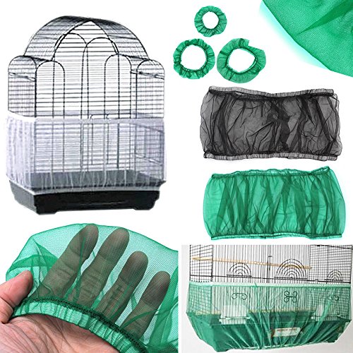 4 Colors Ventilated Nylon Bird Cage Cover Shell Seed Catcher Pet Products Large Size Bird Cage Seed Catcher Seeds Guard Parrot Nylon Mesh Net Cover Stretchy Shell Skirt Traps Cage Basket Soft White