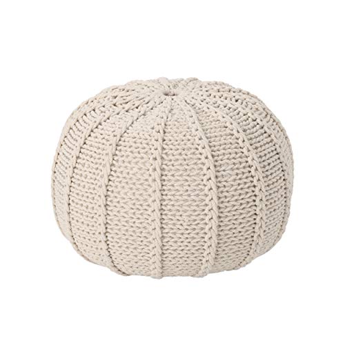 Christopher Knight Home Agatha Knitted Cotton Pouf, Beige