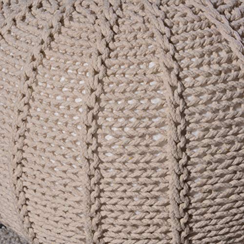 Christopher Knight Home Agatha Knitted Cotton Pouf, Beige