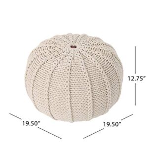 Christopher Knight Home Agatha Knitted Cotton Pouf, Beige