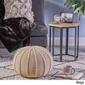 Christopher Knight Home Agatha Knitted Cotton Pouf, Beige