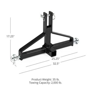 Titan Attachments Light Duty 3 Point 2" Trailer Receiver Adapter Hitch Fits Category 1 Tractors, Quick Hitch Compatible, 2000 LB Towing Capacity, 2"x2" Steel Drawbar