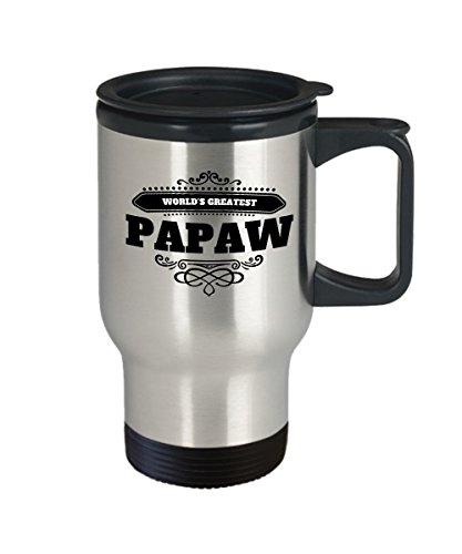 Papaw Travel Coffee Mug World's Greatest Gift With Handle, Lid Insulated Stays Hot Stainless Commuter No Spill