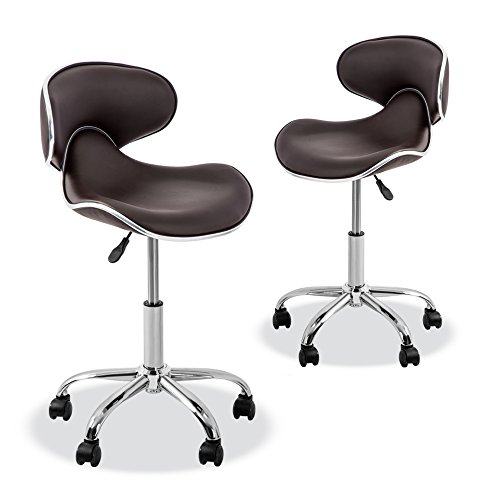 Osaki YK-9315 Stool with Adjustable Foot Rest Rolling Chair (Set of 2) (Black) (Dark Brown)