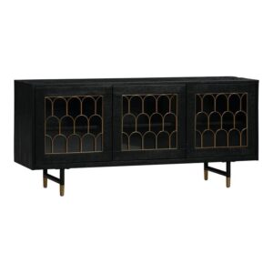 tov furniture the the gatsby collection art deco brass dark acacia wood buffet table with tempered glass doors,