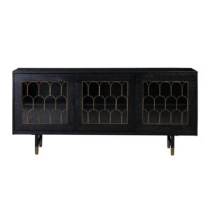 TOV Furniture The The Gatsby Collection Art Deco Brass Dark Acacia Wood Buffet Table with Tempered Glass Doors,