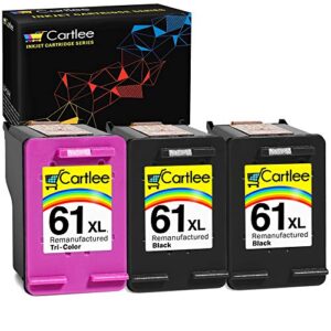 cartlee 3 pack remanufactured 61xl high yield ink cartridges for hp deskjet 1000 1010 1050 1055 1510 1512 2000 2050 2510 2512 2540 2542 2543 2549 3000 3050 envy 4500 4501 4502 4503 4504 black & color