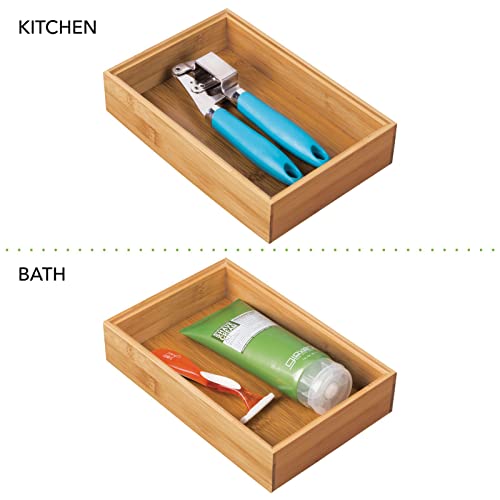 mDesign Wooden Bamboo Drawer Organizer - 9" Long Stackable Storage Box Tray for Kitchen Drawers and Cabinet - Utensil, Silverware, Spatula, and Flatware Holder - Echo Collection - 2 Pack, Natural Wood