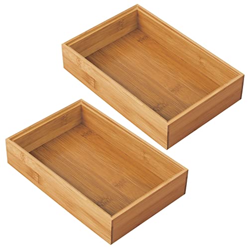 mDesign Wooden Bamboo Drawer Organizer - 9" Long Stackable Storage Box Tray for Kitchen Drawers and Cabinet - Utensil, Silverware, Spatula, and Flatware Holder - Echo Collection - 2 Pack, Natural Wood