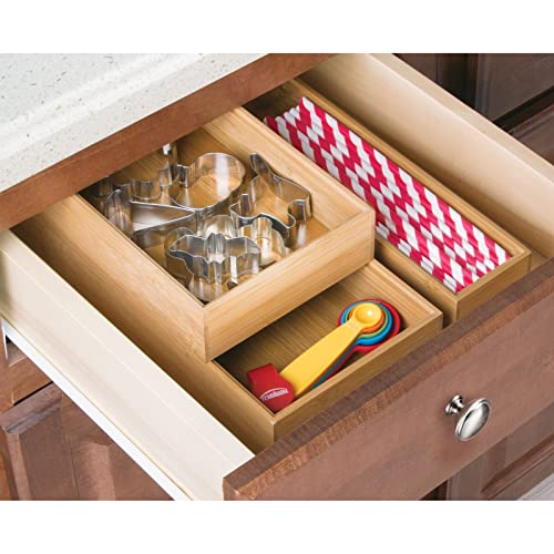 mDesign Wooden Bamboo Drawer Organizer - 9" Long Stackable Storage Box Tray for Kitchen Drawers and Cabinet - Utensil, Silverware, Spatula, and Flatware Holder - Echo Collection - 2 Pack, Natural Wood