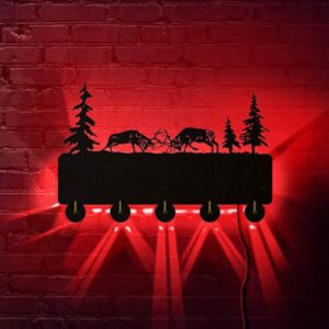 the geeky days wildlife elk fighting wall art coat hooks coat hanger home decor modern art wall hook animal coat hat key hanging decorative wall hook robe hanger with led backlight