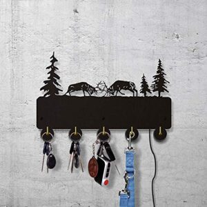 The Geeky Days Wildlife Elk Fighting Wall Art Coat Hooks Coat Hanger Home Decor Modern Art Wall Hook Animal Coat Hat Key Hanging Decorative Wall Hook Robe Hanger with LED Backlight