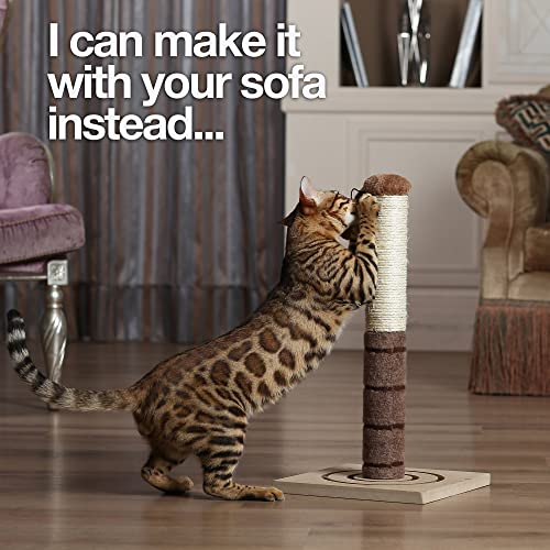 4 Paws Stuff Tall Cat Scratching Post Cat Interactive Toys - Cat Scratch Post Cats Kittens - Plush Sisal Scratch Pole Cat Scratcher - 22 inches (Beige)