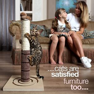 4 Paws Stuff Tall Cat Scratching Post Cat Interactive Toys - Cat Scratch Post Cats Kittens - Plush Sisal Scratch Pole Cat Scratcher - 22 inches (Beige)