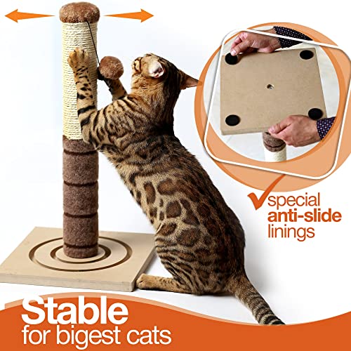 4 Paws Stuff Tall Cat Scratching Post Cat Interactive Toys - Cat Scratch Post Cats Kittens - Plush Sisal Scratch Pole Cat Scratcher - 22 inches (Beige)