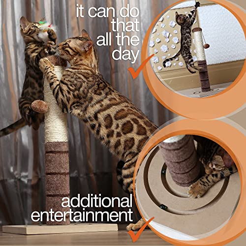 4 Paws Stuff Tall Cat Scratching Post Cat Interactive Toys - Cat Scratch Post Cats Kittens - Plush Sisal Scratch Pole Cat Scratcher - 22 inches (Beige)