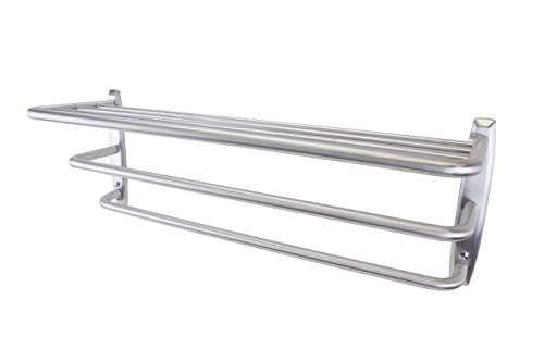 FPL Oversized 28 Inch Stainless Steel Hotel Towel Rack & Shelf in Brushed Stainless Steel Finish