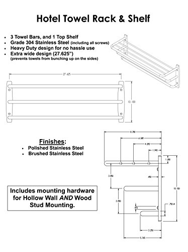 FPL Oversized 28 Inch Stainless Steel Hotel Towel Rack & Shelf in Brushed Stainless Steel Finish