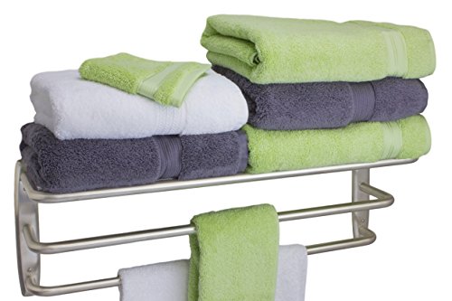 FPL Oversized 28 Inch Stainless Steel Hotel Towel Rack & Shelf in Brushed Stainless Steel Finish