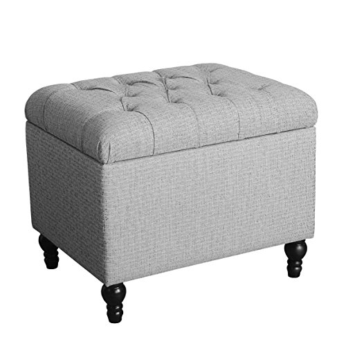 Homepop Home Decor | Upholstered Button Tufted Storage Ottoman | Hinged Lid Ottoman with Storage for Living Room & Bedroom | Decorative Home Furniture (Grey) Medium