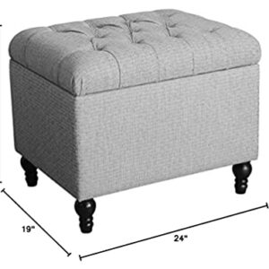 Homepop Home Decor | Upholstered Button Tufted Storage Ottoman | Hinged Lid Ottoman with Storage for Living Room & Bedroom | Decorative Home Furniture (Grey) Medium