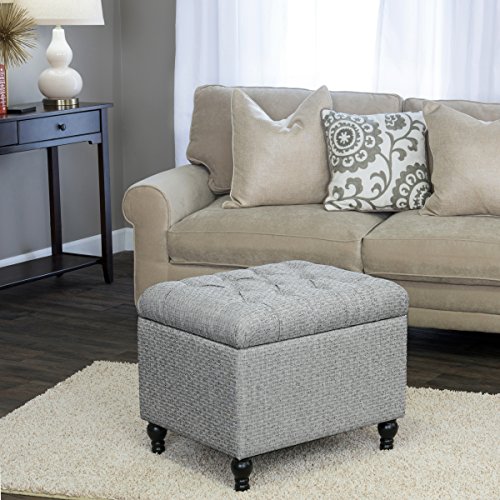 Homepop Home Decor | Upholstered Button Tufted Storage Ottoman | Hinged Lid Ottoman with Storage for Living Room & Bedroom | Decorative Home Furniture (Grey) Medium