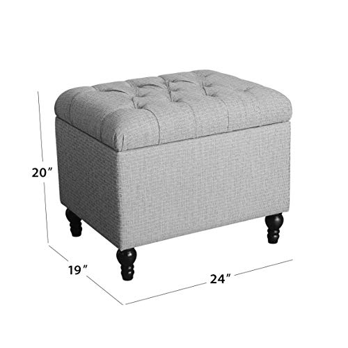 Homepop Home Decor | Upholstered Button Tufted Storage Ottoman | Hinged Lid Ottoman with Storage for Living Room & Bedroom | Decorative Home Furniture (Grey) Medium